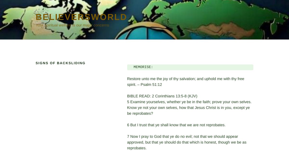 SIGNS OF BACKSLIDING – believersworld